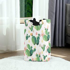 RunningBear Laundry Basket Washing Clothes Hamper - Watercolor Cactus Collapsible Laundry Hamper Large Capacity Laundry Tote for Bathroom, Bedroom