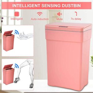 Automatic Kitchen Trash Can 13 Gallon Trash Can Bathroom Trash Can Stainless Steel Trash Can Anti-Fingerprint Touch Free Trash Can for Bathroom, Powder Room, Bedroom, Pink