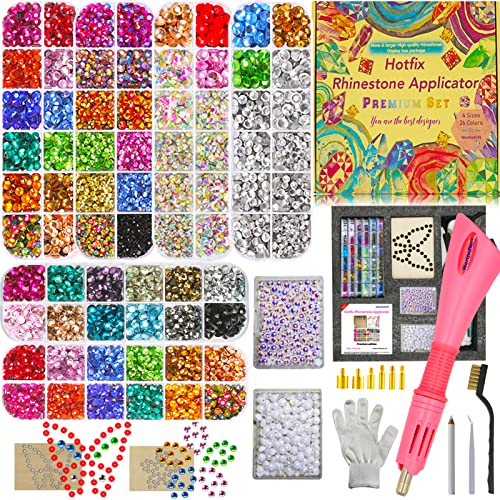 Hotfix Rhinestones Applicator with Large Rinestones Set, Flatback Pearls for Crafts Clothes Shoes, Bedazzler Kit with Rhinestones Hot Fixed Applicator Hot Fix Tool Badazzle Templates Crystal Bedazzle