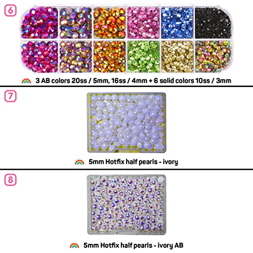 Hotfix Rhinestones Applicator with Large Rinestones Set, Flatback Pearls for Crafts Clothes Shoes, Bedazzler Kit with Rhinestones Hot Fixed Applicator Hot Fix Tool Badazzle Templates Crystal Bedazzle