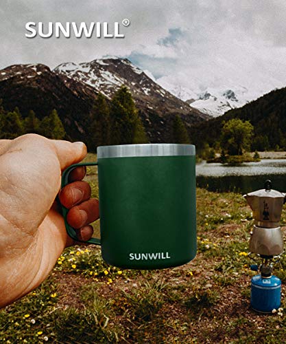 SUNWILL Coffee Mug with Handle, 14oz Insulated Stainless Steel Reusable Coffee Cup, Double Wall Coffee Travel Mug, Powder Coated Forest Green