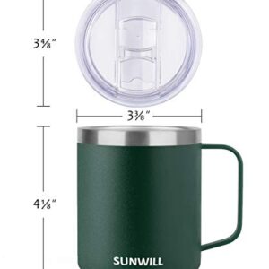 SUNWILL Coffee Mug with Handle, 14oz Insulated Stainless Steel Reusable Coffee Cup, Double Wall Coffee Travel Mug, Powder Coated Forest Green