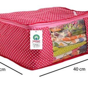 JaipurCrafts Quilted Polka Dots Cotton Saree Cover Set/Saree Storage Bag, Pink (40 x 30 x 20 cm)-Pack of 2