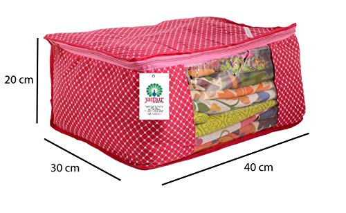 JaipurCrafts Quilted Polka Dots Cotton Saree Cover Set/Saree Storage Bag, Pink (40 x 30 x 20 cm)-Pack of 2