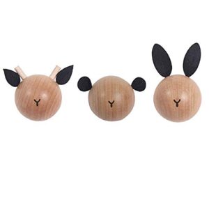 DUUO Cute Cartoon Animal Head Hook Coat Hook Wall Hook (Pack 3) Bag Hook Children Room Wall Hanging Kindergarten Decoration Beech Hook Scarf Hook Earphone Hook Towel Hook