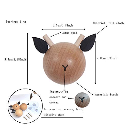 DUUO Cute Cartoon Animal Head Hook Coat Hook Wall Hook (Pack 3) Bag Hook Children Room Wall Hanging Kindergarten Decoration Beech Hook Scarf Hook Earphone Hook Towel Hook