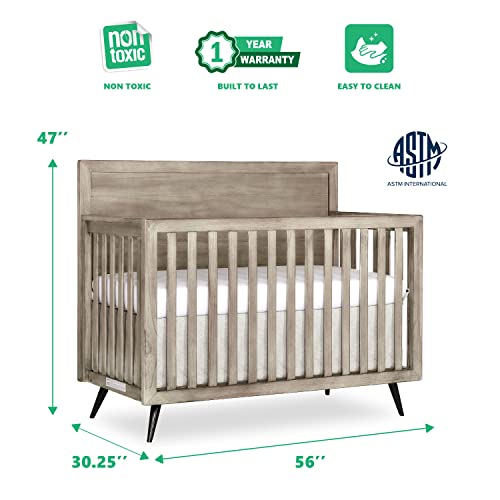 Evolur Stilnovo Mid Century 4-in-1 Convertible Crib in Windsor Oak Grey, Greenguard Gold Certified , 56x30.25x47 Inch (Pack of 1)