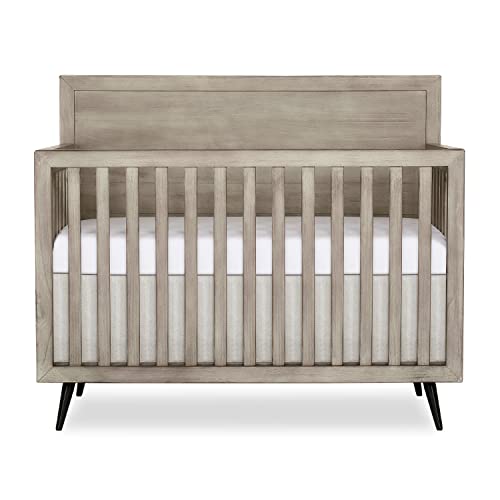 Evolur Stilnovo Mid Century 4-in-1 Convertible Crib in Windsor Oak Grey, Greenguard Gold Certified , 56x30.25x47 Inch (Pack of 1)