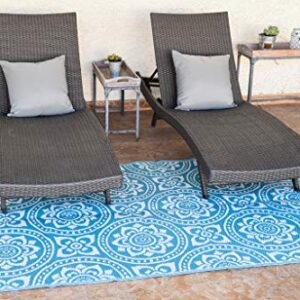 Stylish Camping 255083 5-feet by 8-feet Reversible Mat, Plastic Straw Rug, Large Floor Mat for Outdoors, RV, Patio, Backyard, Picnic, Beach, Camping - Leaf Mat (Turquoise/White)