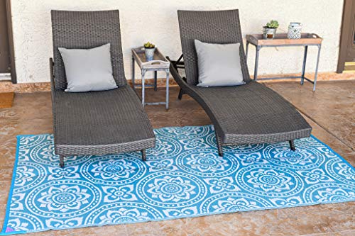 Stylish Camping 255083 5-feet by 8-feet Reversible Mat, Plastic Straw Rug, Large Floor Mat for Outdoors, RV, Patio, Backyard, Picnic, Beach, Camping - Leaf Mat (Turquoise/White)