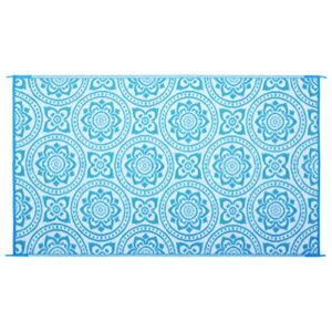 Stylish Camping 255083 5-feet by 8-feet Reversible Mat, Plastic Straw Rug, Large Floor Mat for Outdoors, RV, Patio, Backyard, Picnic, Beach, Camping - Leaf Mat (Turquoise/White)