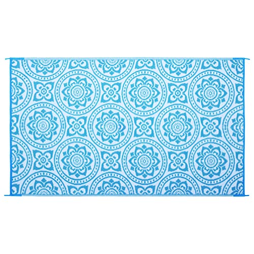 Stylish Camping 255083 5-feet by 8-feet Reversible Mat, Plastic Straw Rug, Large Floor Mat for Outdoors, RV, Patio, Backyard, Picnic, Beach, Camping - Leaf Mat (Turquoise/White)