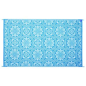 Stylish Camping 255083 5-feet by 8-feet Reversible Mat, Plastic Straw Rug, Large Floor Mat for Outdoors, RV, Patio, Backyard, Picnic, Beach, Camping - Leaf Mat (Turquoise/White)