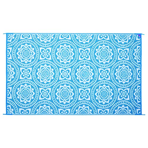 Stylish Camping 255083 5-feet by 8-feet Reversible Mat, Plastic Straw Rug, Large Floor Mat for Outdoors, RV, Patio, Backyard, Picnic, Beach, Camping - Leaf Mat (Turquoise/White)