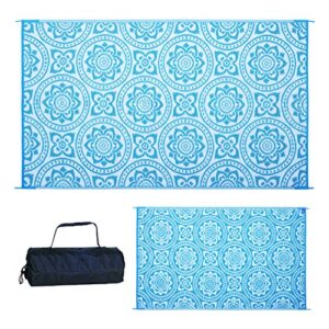 Stylish Camping 255083 5-feet by 8-feet Reversible Mat, Plastic Straw Rug, Large Floor Mat for Outdoors, RV, Patio, Backyard, Picnic, Beach, Camping - Leaf Mat (Turquoise/White)