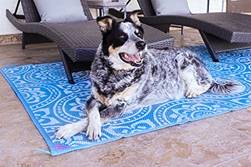 Stylish Camping 255083 5-feet by 8-feet Reversible Mat, Plastic Straw Rug, Large Floor Mat for Outdoors, RV, Patio, Backyard, Picnic, Beach, Camping - Leaf Mat (Turquoise/White)