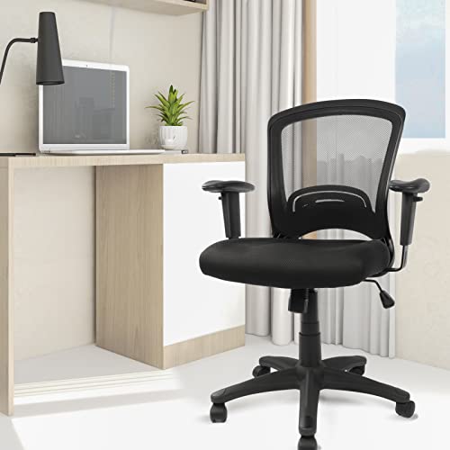 HYLONE Office Chair Computer Desk Chair Mesh Task Chair Swivel, Adjustable Arms, Lumbar Support, Adjustable Height, Rocking, Comfortable Rolling Mid-Back Home Office Desk Chair, Black