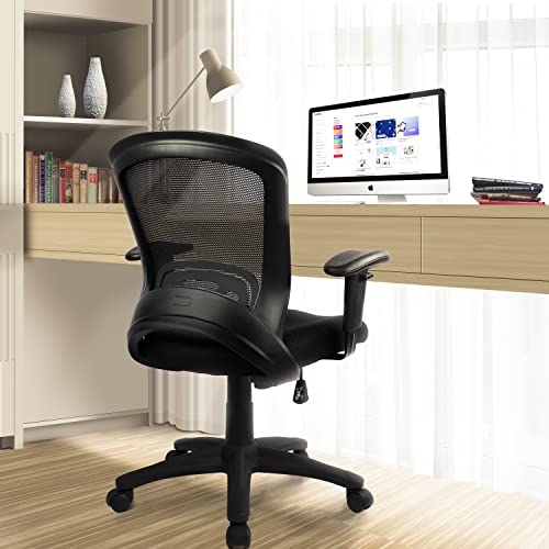 HYLONE Office Chair Computer Desk Chair Mesh Task Chair Swivel, Adjustable Arms, Lumbar Support, Adjustable Height, Rocking, Comfortable Rolling Mid-Back Home Office Desk Chair, Black