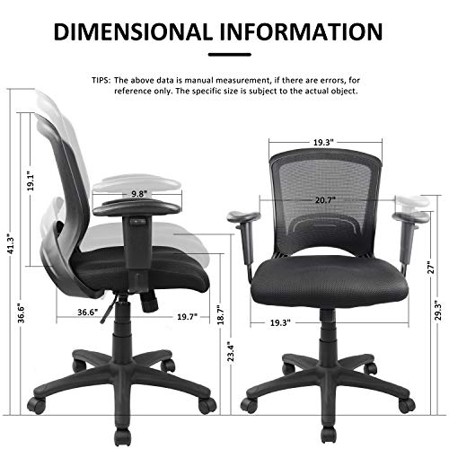 HYLONE Office Chair Computer Desk Chair Mesh Task Chair Swivel, Adjustable Arms, Lumbar Support, Adjustable Height, Rocking, Comfortable Rolling Mid-Back Home Office Desk Chair, Black