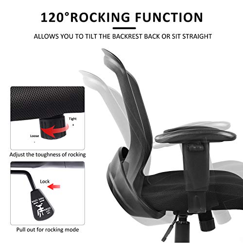 HYLONE Office Chair Computer Desk Chair Mesh Task Chair Swivel, Adjustable Arms, Lumbar Support, Adjustable Height, Rocking, Comfortable Rolling Mid-Back Home Office Desk Chair, Black