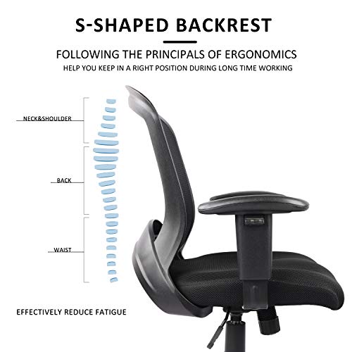 HYLONE Office Chair Computer Desk Chair Mesh Task Chair Swivel, Adjustable Arms, Lumbar Support, Adjustable Height, Rocking, Comfortable Rolling Mid-Back Home Office Desk Chair, Black