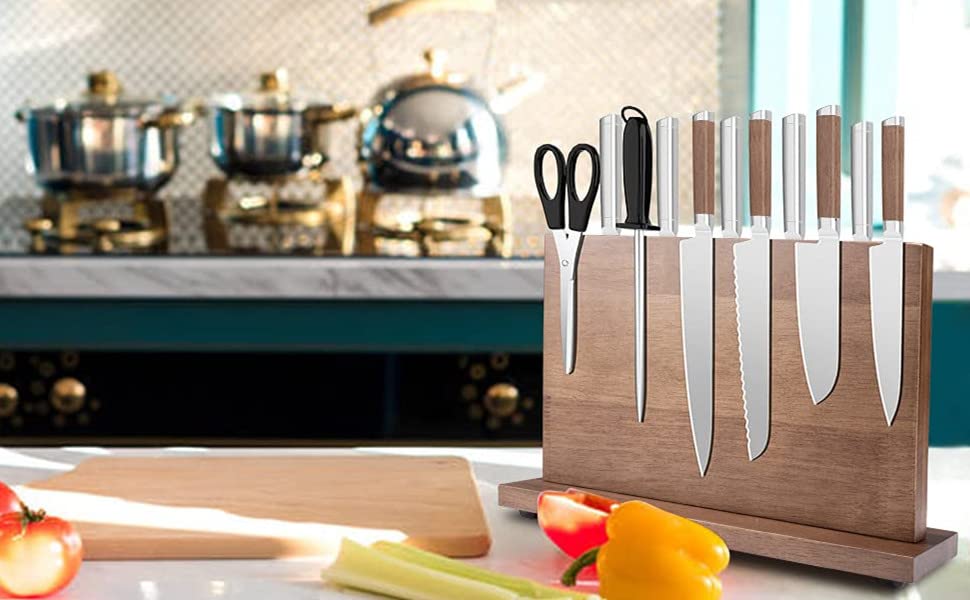 Magnetic Knife Storage Holder for Kitchen, Magnetic Knife Block Holder Stand Rack, Knife Organizer Shelf Rack with Strong Enhanced Magnets Multifunctional, Cutlery Knives Display Stand shelf