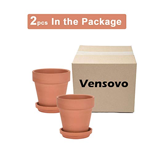 vensovo 8 Inch Clay Pot for Plant with Saucer - 2 Pack Large Terra Cotta Plant Pot with Drainage Hole, Clay Planters Pot, Terracotta Pot for Indoor Outdoor Plant