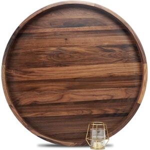 magigo 24 inches extra large round black walnut wood ottoman tray with handles, serve tea, coffee or breakfast in bed, classic circular wooden decorative serving tray