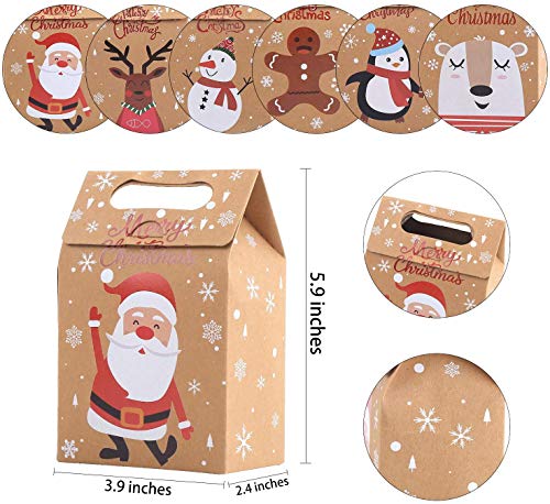 STEFORD Christmas Kraft Paper Gift Boxes,24PCS Christmas Candy Gift Treat Bags for Xmas Party Supplies