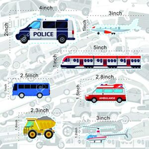 HK Studio Vehicle Stickers - Transportation Stickers with Cars, Train, Motorbike, Police Car, Fire Trucks, School Bus, Cranes and More