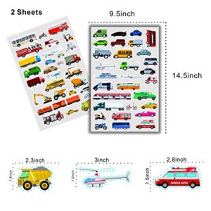 HK Studio Vehicle Stickers - Transportation Stickers with Cars, Train, Motorbike, Police Car, Fire Trucks, School Bus, Cranes and More