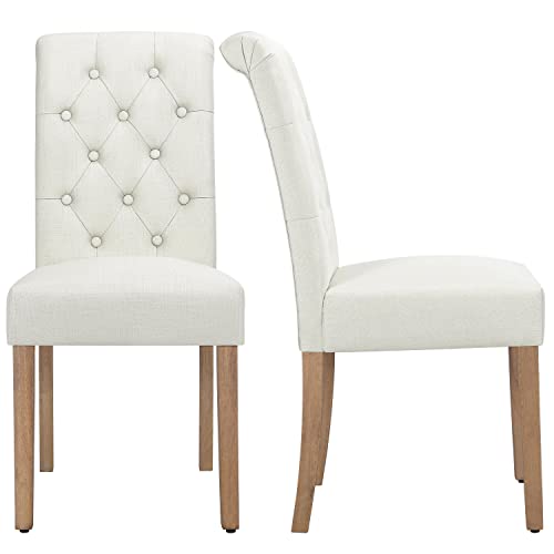 Topeakmart Dining Chair Living Room Chairs Tufted Dining Chair with Solid Wood Legs Restaurants Chairs Beige, 2pcs (Renewed)