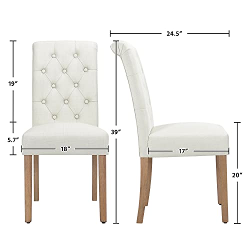 Topeakmart Dining Chair Living Room Chairs Tufted Dining Chair with Solid Wood Legs Restaurants Chairs Beige, 2pcs (Renewed)