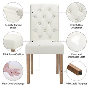 Topeakmart Dining Chair Living Room Chairs Tufted Dining Chair with Solid Wood Legs Restaurants Chairs Beige, 2pcs (Renewed)