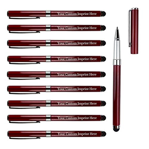 Ancolo Personalized Pens with Stylus -10 pcs/pack Custom Printed Name Pens with Black Ink - Imprinted with Logo or Slogan/phone number/address - Perfect for advertising (Red)