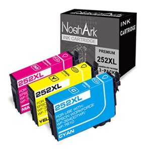 noahark 3 packs 252xl remanufactured ink cartridge replacement for epson t252xl 252 xl for workforce wf-3630 wf-3640 wf-7610 wf-7620 wf-7110 wf-3620 wf-7210 wf-7710 wf-7720 printer (1c/1m/1y)