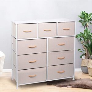 CERBIOR Wide Drawer Dresser Storage Organizer 9-Drawer Closet Shelves, Sturdy Steel Frame Marbling Wood Top with Easy Pull Fabric Bins for Clothing, Blankets (9-Cream Drawers)