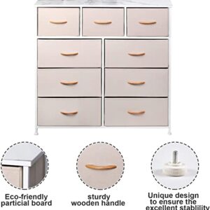 CERBIOR Wide Drawer Dresser Storage Organizer 9-Drawer Closet Shelves, Sturdy Steel Frame Marbling Wood Top with Easy Pull Fabric Bins for Clothing, Blankets (9-Cream Drawers)