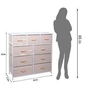 CERBIOR Wide Drawer Dresser Storage Organizer 9-Drawer Closet Shelves, Sturdy Steel Frame Marbling Wood Top with Easy Pull Fabric Bins for Clothing, Blankets (9-Cream Drawers)