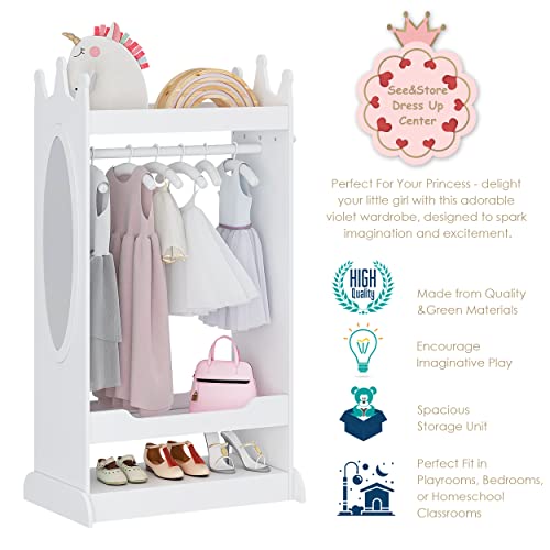 UTEX Kid’s See and Store Dress-up Center, Costume Closet for Kids, Open Hanging Armoire Closet,Pretend Storage Closet for Kids,Costume Storage Dresser (White)