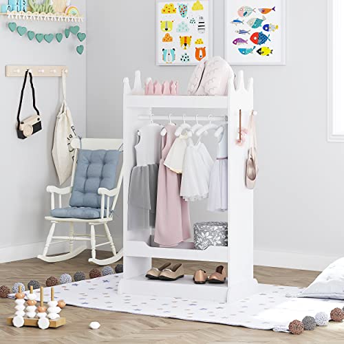 UTEX Kid’s See and Store Dress-up Center, Costume Closet for Kids, Open Hanging Armoire Closet,Pretend Storage Closet for Kids,Costume Storage Dresser (White)