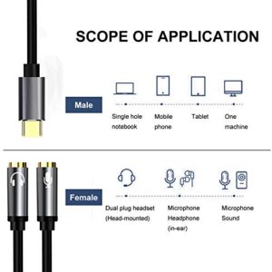 Yeung Qee USB C Headsets Adapter Y Splitter with Separate Headphone and Microphone Plugs Type C Stereo Audio Male to Dual Female Headphone Mic Y Splitter Cable Adapter (6ft)