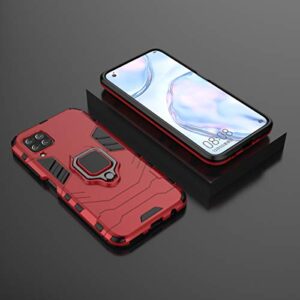 EasyLifeGo for Huawei P40 lite/Huawei Nova 7i Kickstand Case with Tempered Glass Screen Protector [2 Pieces], Hybrid Heavy Duty Armor Dual Layer Anti-Scratch Case Cover, Red