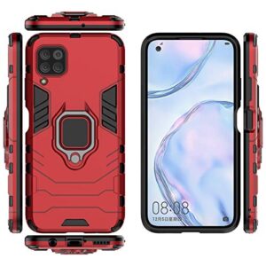 EasyLifeGo for Huawei P40 lite/Huawei Nova 7i Kickstand Case with Tempered Glass Screen Protector [2 Pieces], Hybrid Heavy Duty Armor Dual Layer Anti-Scratch Case Cover, Red