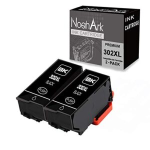 noahark 2 packs 302xl remanufacture ink cartridge replacement for epson 302 302xl t302 t302xl high-capacity use for epson expression premium xp-6000 xp-6100 printer (2 black)