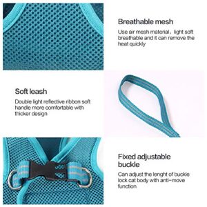 FDOYLCLC Cat Harness and Leash Set for Walking Escape Proof, Step-in Easy Control Outdoor Jacket, Adjustable Reflective Breathable Soft Air Mesh Vest for Small, Medium, Large Kitten (Turquoise, L)