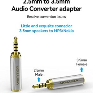 VENTION 3.5mm to 2.5mm Audio Adapter, 3.5mm Female to 2.5mm Male Audio Converter, Gold-Plated Audio Jack Connector, 3.5 to 2.5 Stereo/Mono Auxiliary Plug for Headphones Earphones Speakers (2 Pack)