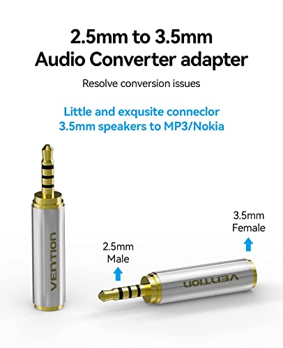 VENTION 3.5mm to 2.5mm Audio Adapter, 3.5mm Female to 2.5mm Male Audio Converter, Gold-Plated Audio Jack Connector, 3.5 to 2.5 Stereo/Mono Auxiliary Plug for Headphones Earphones Speakers (2 Pack)