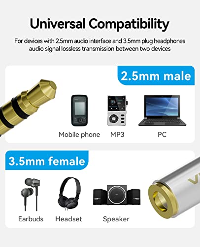 VENTION 3.5mm to 2.5mm Audio Adapter, 3.5mm Female to 2.5mm Male Audio Converter, Gold-Plated Audio Jack Connector, 3.5 to 2.5 Stereo/Mono Auxiliary Plug for Headphones Earphones Speakers (2 Pack)