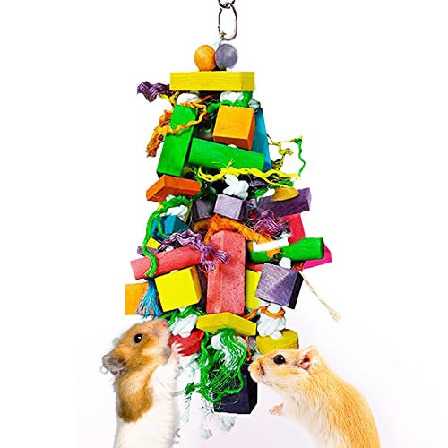 Meric Hamster and Gerbil Chewing and Activity Tool, Colorful Wooden Blocks and Ropes, for Parrots, Squirrels, Ferrets, Guinea Pigs, Chinchillas, 1 Piece per Pack